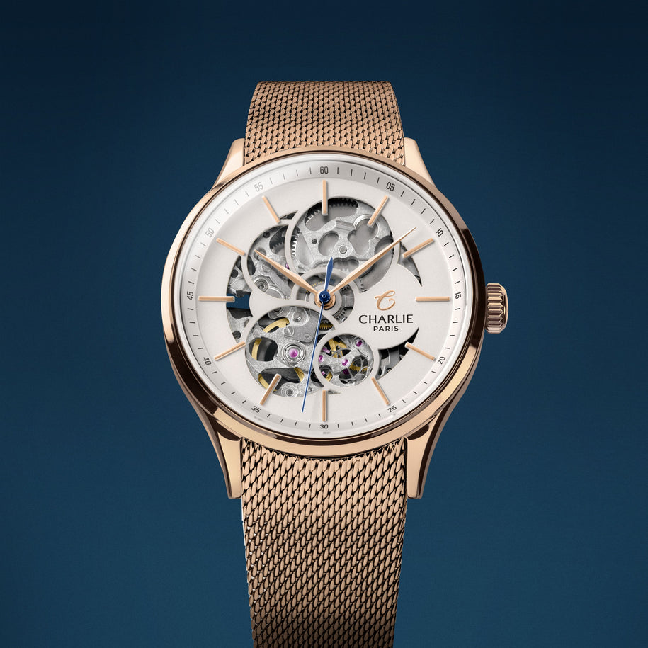INITIAL - Men's automatic skeleton watch, white - Steel, 40 mm ...