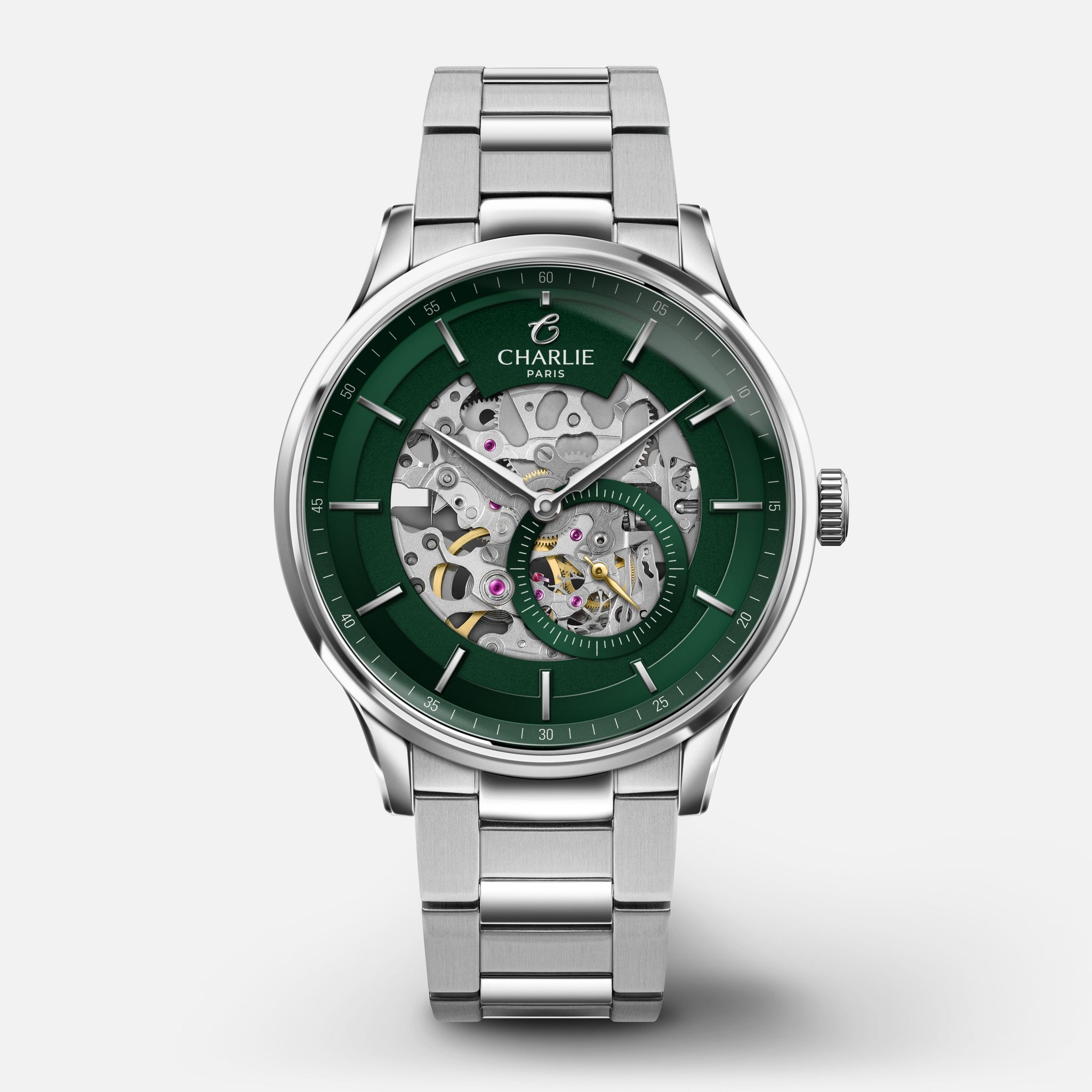 INITIAL - Men's automatic watch skeleton Green - 40mm Steel - Sapphire ...